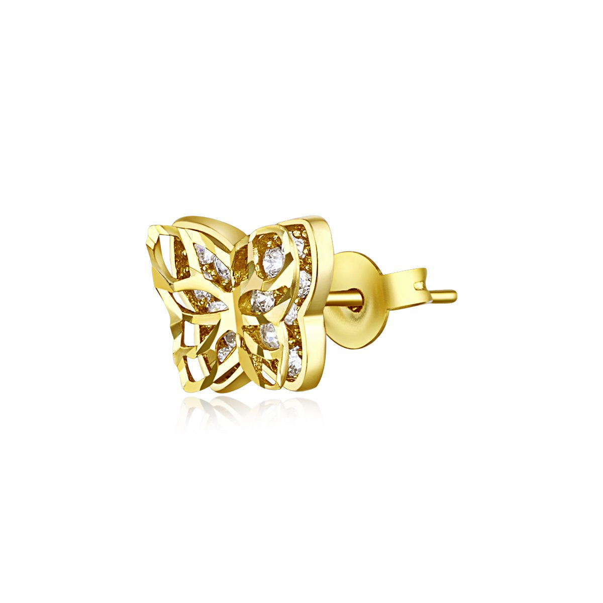 14k REAL Yellow Gold CZ Butterfly Earrings