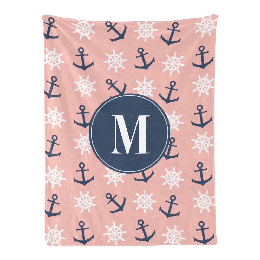 Yeshop Nautical Anchor Personalized Receiving Baby Blankets for Girls Boys Kids with Name,Customized Swaddle Blankets Gift for Newborn Crib Infants 30x40 Inches