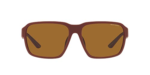 A|X ARMANI EXCHANGE Men's AX4131SU Universal Fit Square Sunglasses, Matte Red/Brown Polarized, 64 mm