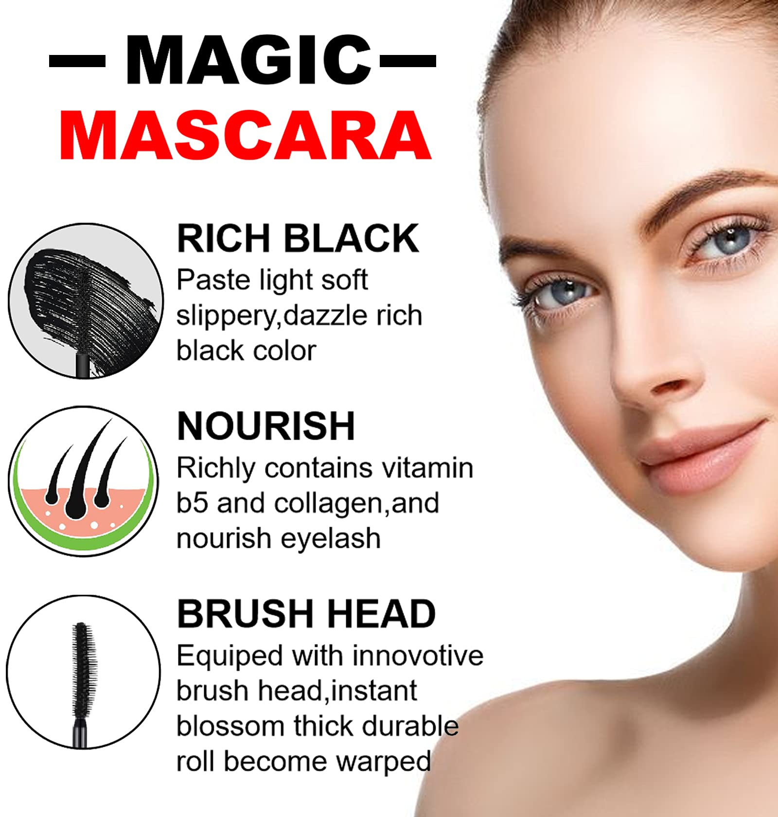 Mascara Black Volume and Length 4D Silk Fiber Lash Mascara Waterproof Mascara Voluminous Eyelashes,Dramatic Extension,Long Lasting Fiber Mascara Liquid Lash Extensions Mascara