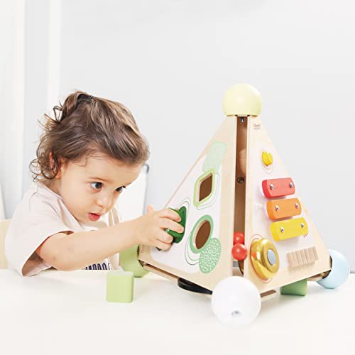 Classic World Wooden Activity Cube, Black Discs, Mirror, Shape Sorter, Space Gear Activity Center for Baby