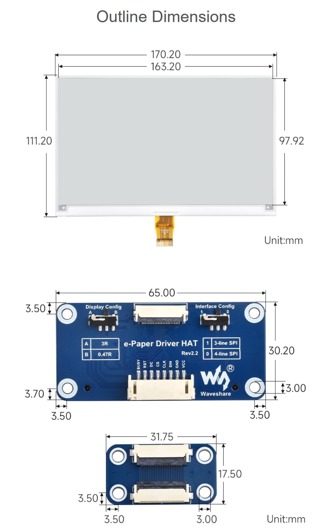 7.5 inch E-Ink display e-Paper HAT Resolution 800×480 SPI interface for Raspberry Pi 3 2 Zero W WH Jetson Nano Arduino @XYGStudy