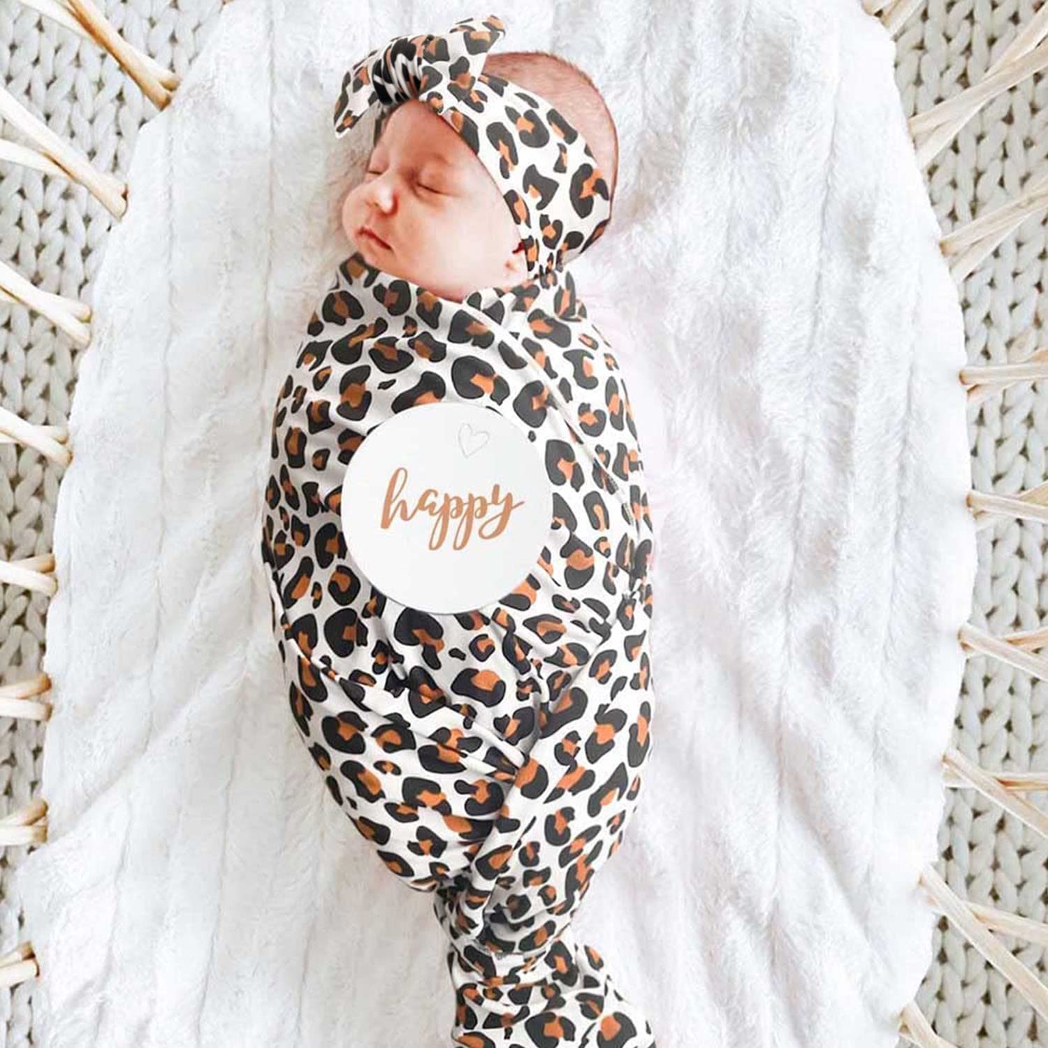 Konssy Baby Girl Newborn Receiving Blanket with Headband Set Baby Swaddle Nursery Swaddle Wrap