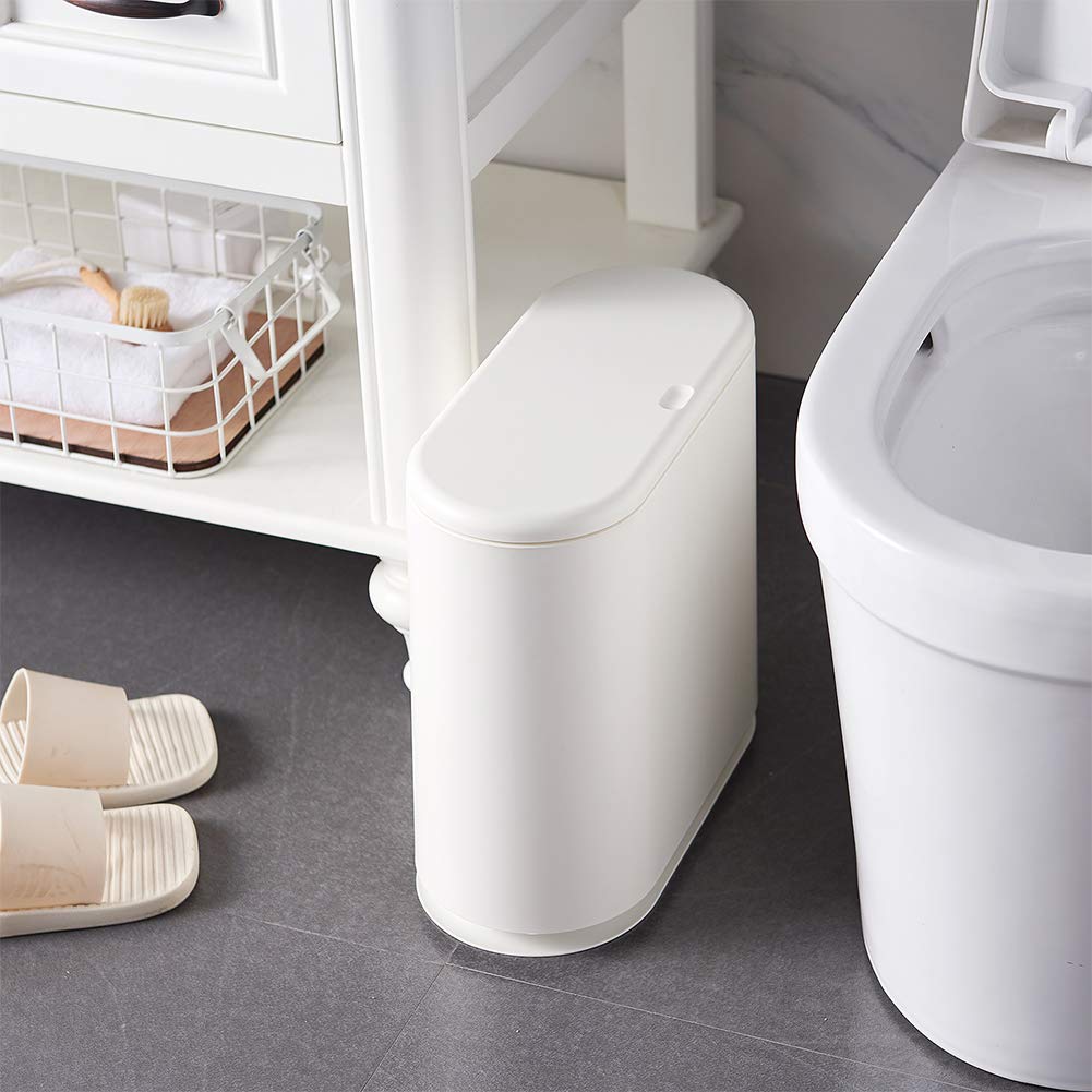 8 Liters / 2.6 Gallon Nordic Style Creative Spring Top Cover Type Pop Cover Waste Waste-Basket Plastic with lid Bathroom Kitchen Bedroom Office Oval Split Trash Can (White)