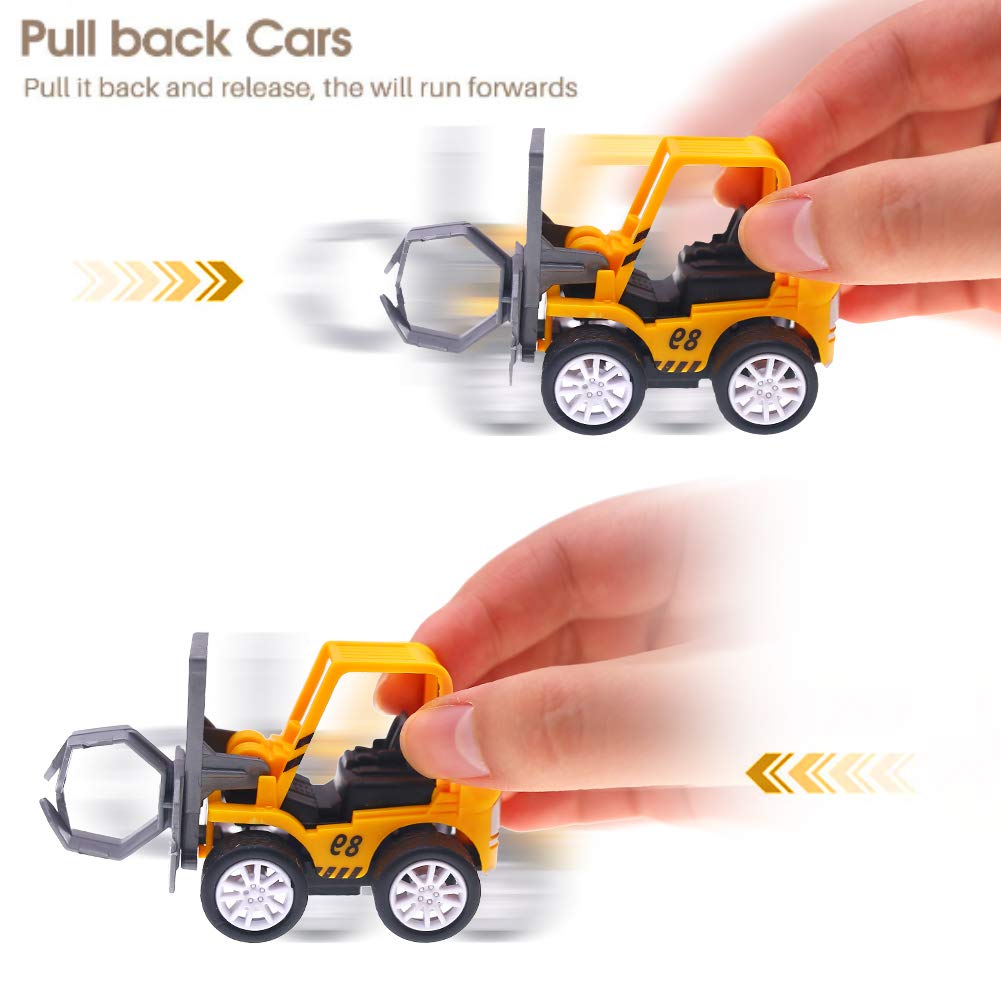 3 otters 12PCS Mini Construction Vehicles for Construction Party Favors, Pull Back Engineering Cars for Carnival Prize Birthday, Christmas Goodie Bag Stuffers for Kids Ages 3 and up