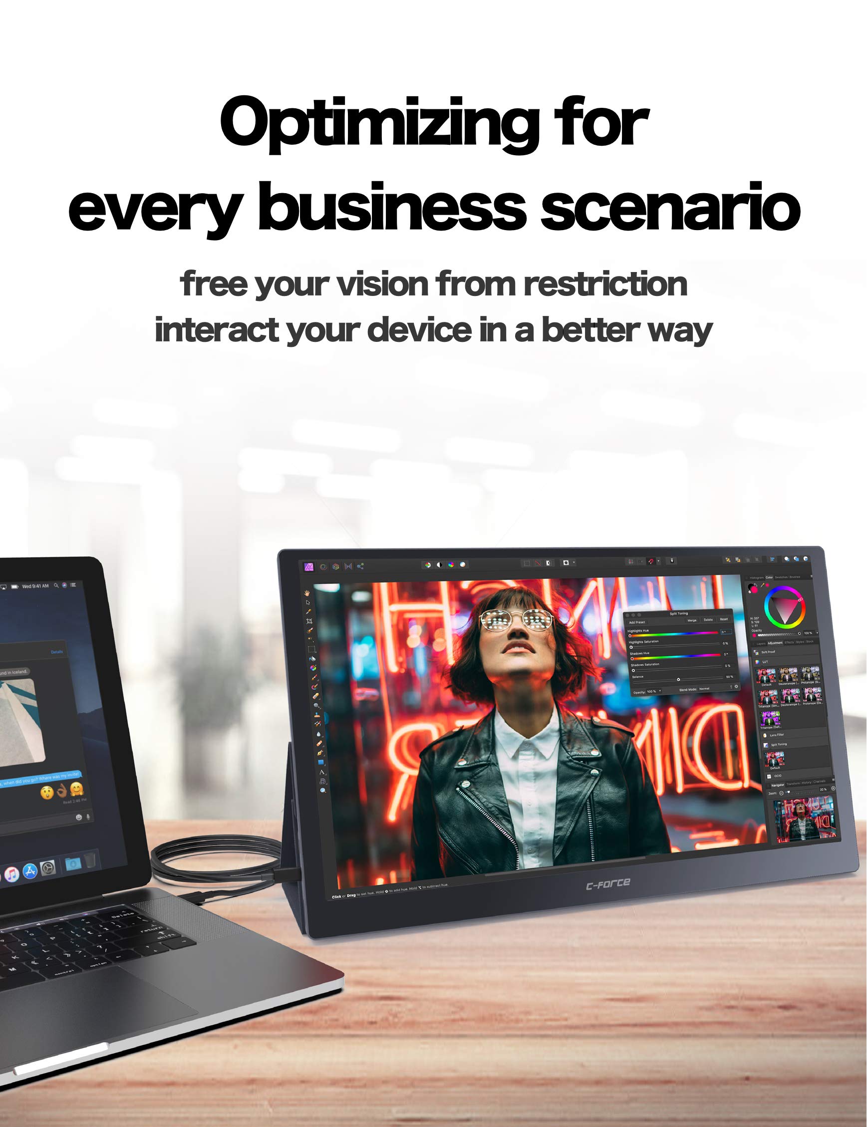 C-FORCE Display CF011X Pro4 15.6-inch UHD 4K IPS 8 bit USB-C HDMI 3840x2160 Screen 60Hz with USB-C RadomPlug Monitor for Xbox, Playstation, Nintendo Switch, Mac, S20