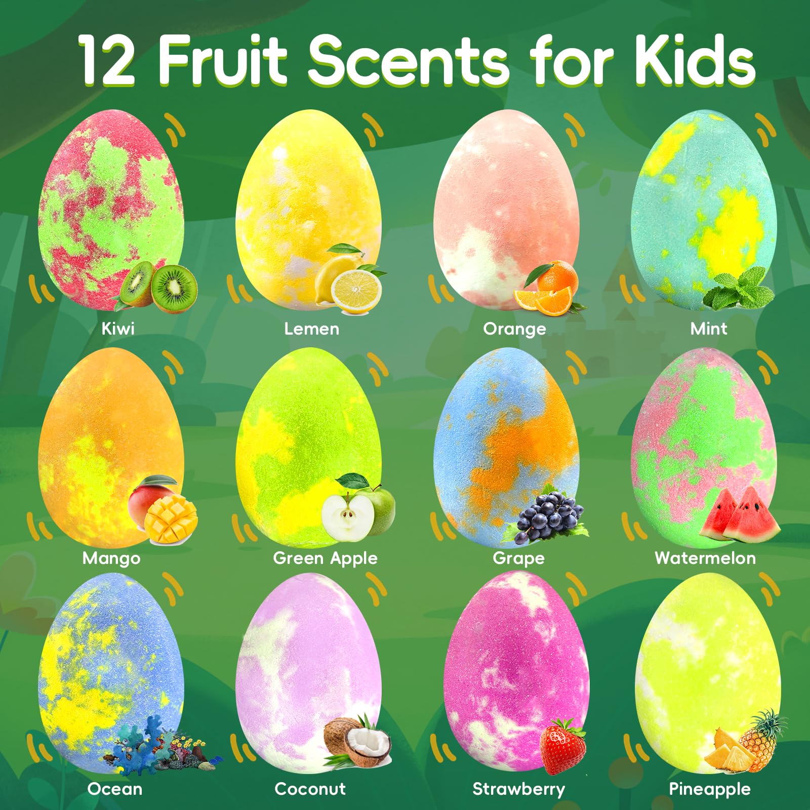 Bath Bombs for Kids with Toys Inside, 12Pcs Kids Bath Bombs with Glow-in-The-Dark Surprise Inside, Handmade Bubble Bath Fizz Balls, Gentle and Kids Safe, Birthday Easter Stuffers for Girls Boys