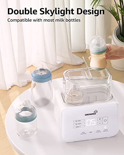 Baby Bottle Warmer, Gronwsy 8-in-1 Fast Milk Warmer with Timer Breastmilk or Formula, Fits 2 Bottles, Accurate Temperature Control, with Defrost, Sterili-zing, Keep, Heat Baby Food Jars Function