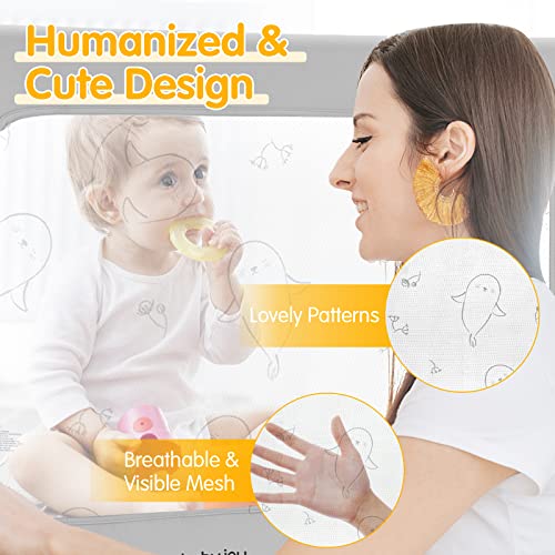 BABY JOY Bed Rails for Toddlers, 79'' Extra Long, Height Adjustable Kids Rail Guard w/Double Safety Lock, Breathable Mesh, Folding Baby Bedrail for Queen King Size Mattress, Box Spring & Slats, Gray