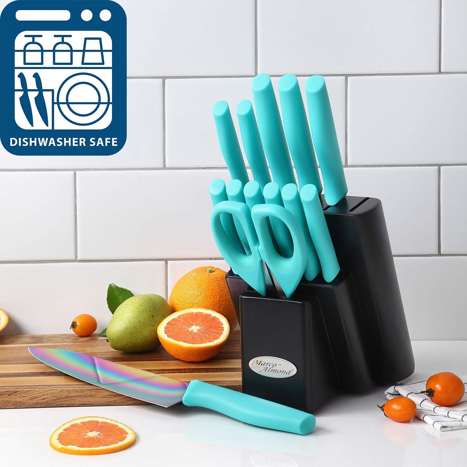 KYA27 Kitchen Knives Set with Wooden Block+ KYA52 Rainbow Kitchen Utensils Set+ KYA55 Rainbow Titanium Long Handle Spoons PACK of 8