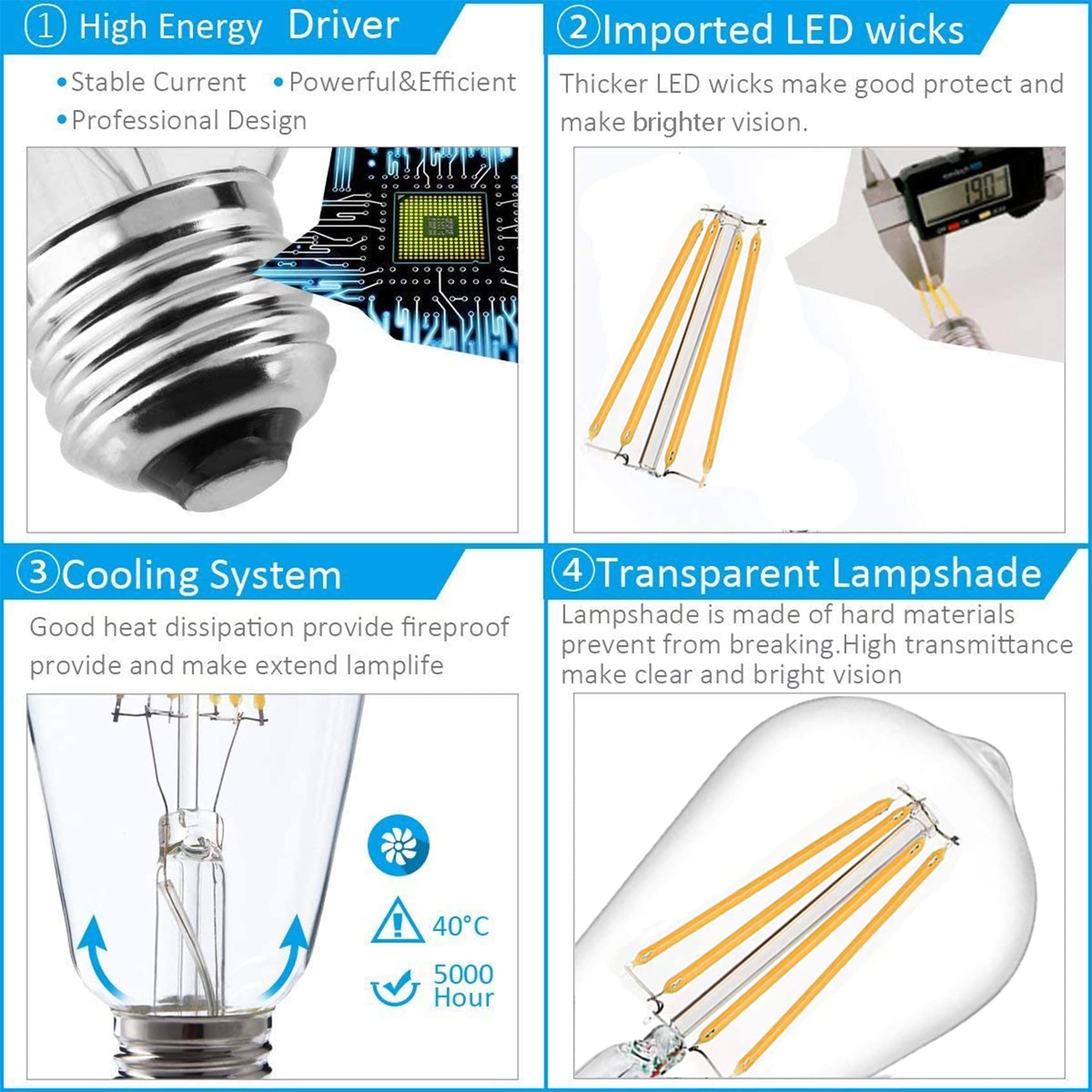 12V Edison Bulb 6W E26 12V LED Bulb 3000K 60W Equivalent, AC/DC 12V 24V Low Voltage LED Light Bulb for RV Camper Marine, Off Grid Cabin, 4 Pack