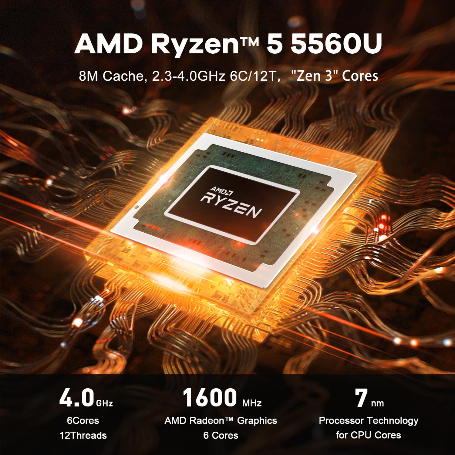 Beelink SER5 Mini PC, AMD Ryzen 5 5560U(up to 4.0GHz) 6C/12T,Mini Computer 8GB DDR4 RAM 256GB NVMe SSD,Triple Display,Wifi6/BT5.2/Gaming/Office/Home,Auto Power On