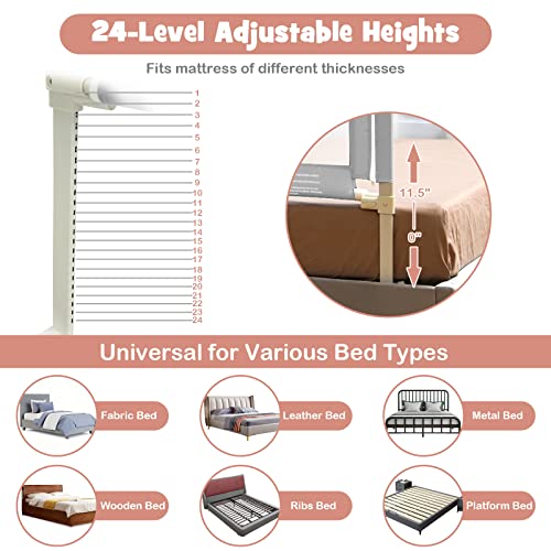 BABY JOY Bed Rail for Toddlers, 77โโ Extra Long, Height Adjustable & Foldable Baby Bed Rail Guard w/Breathable Mesh & Double Safety Child Lock for Kids Twin Double Full Size Queen King Mattress, Gray