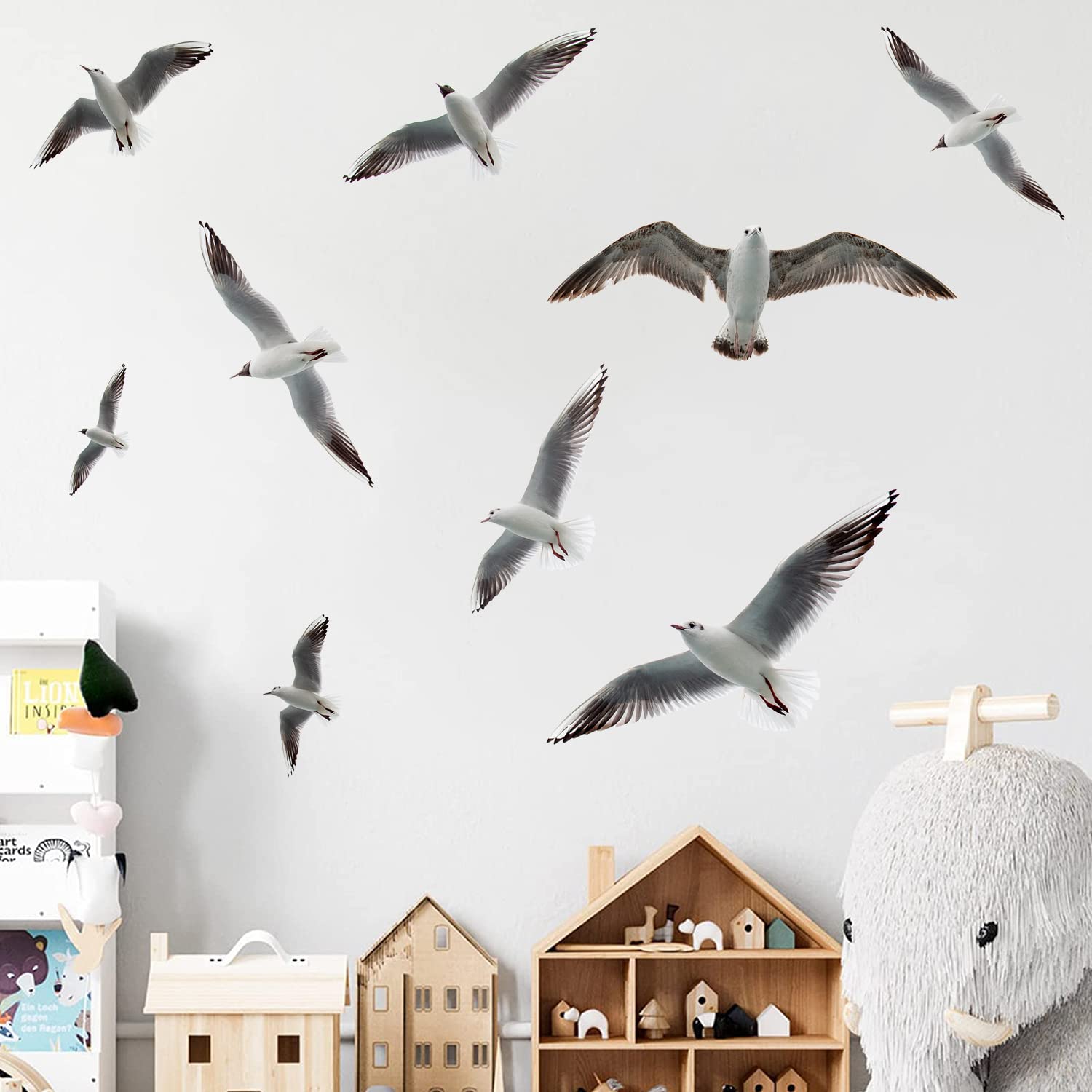MEFOSS 3D Seagull Wall Decals Peel and Stick DIY Flying Sea Birds Wall Decor Vinyl Stickers for Living Room Bedroom Kids Room Office Window Decorations