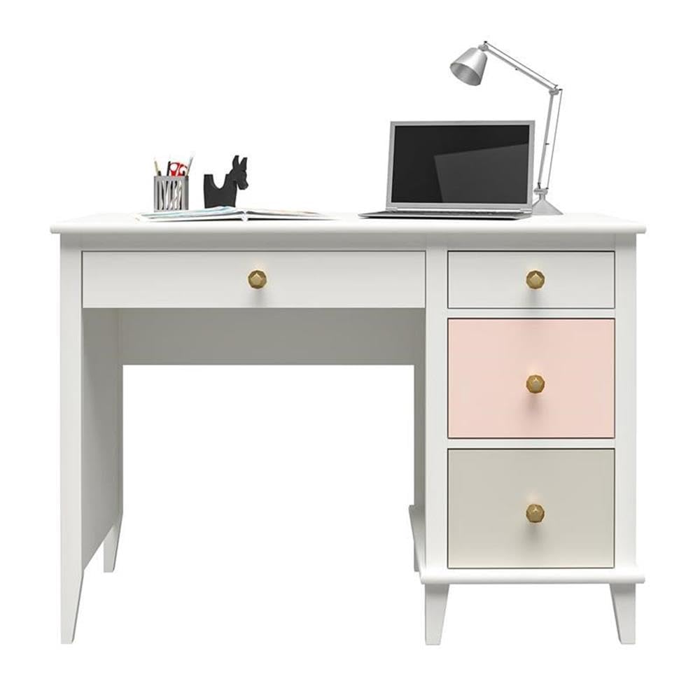 Monarch Hill Poppy Kids White Desk, Peach and Taupe Drawers