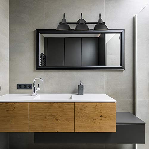 Globe Electric 51710 5-Piece Bathroom Accessory Set, with Vanity, Matte Black, 3-Light Vanity Light, Towel Bar, Towel Ring, Robe Hook, Toilet Paper Holder, Bathroom Lights Over Mirror, Home Décor