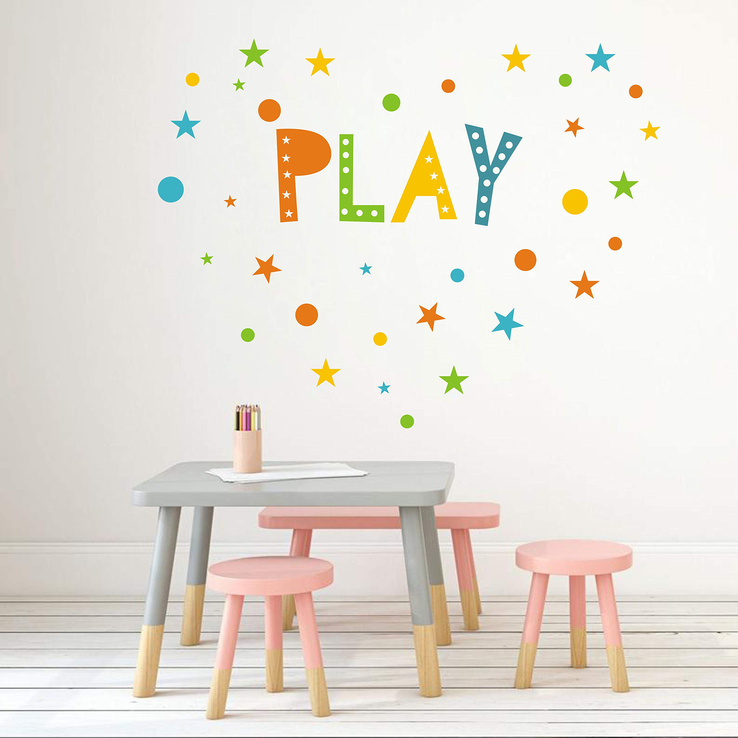 Play Wall Decals Playroom Wall Decor Modern Wall Decals for Kids Girls Boys Bedroom Nursery Wall Stickers Star Wall Decals Dots Wall Art A62 (Play Room)