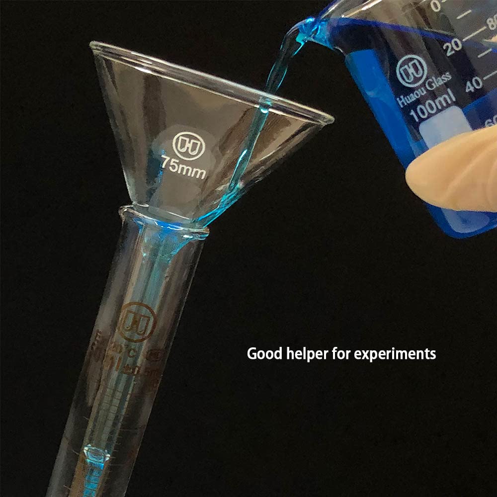 75mm Glass Funnel, Short Stem Borosilicate Glass Funnel for Science Labs and Home Kitchen Use, HUAOU, Pack of 1