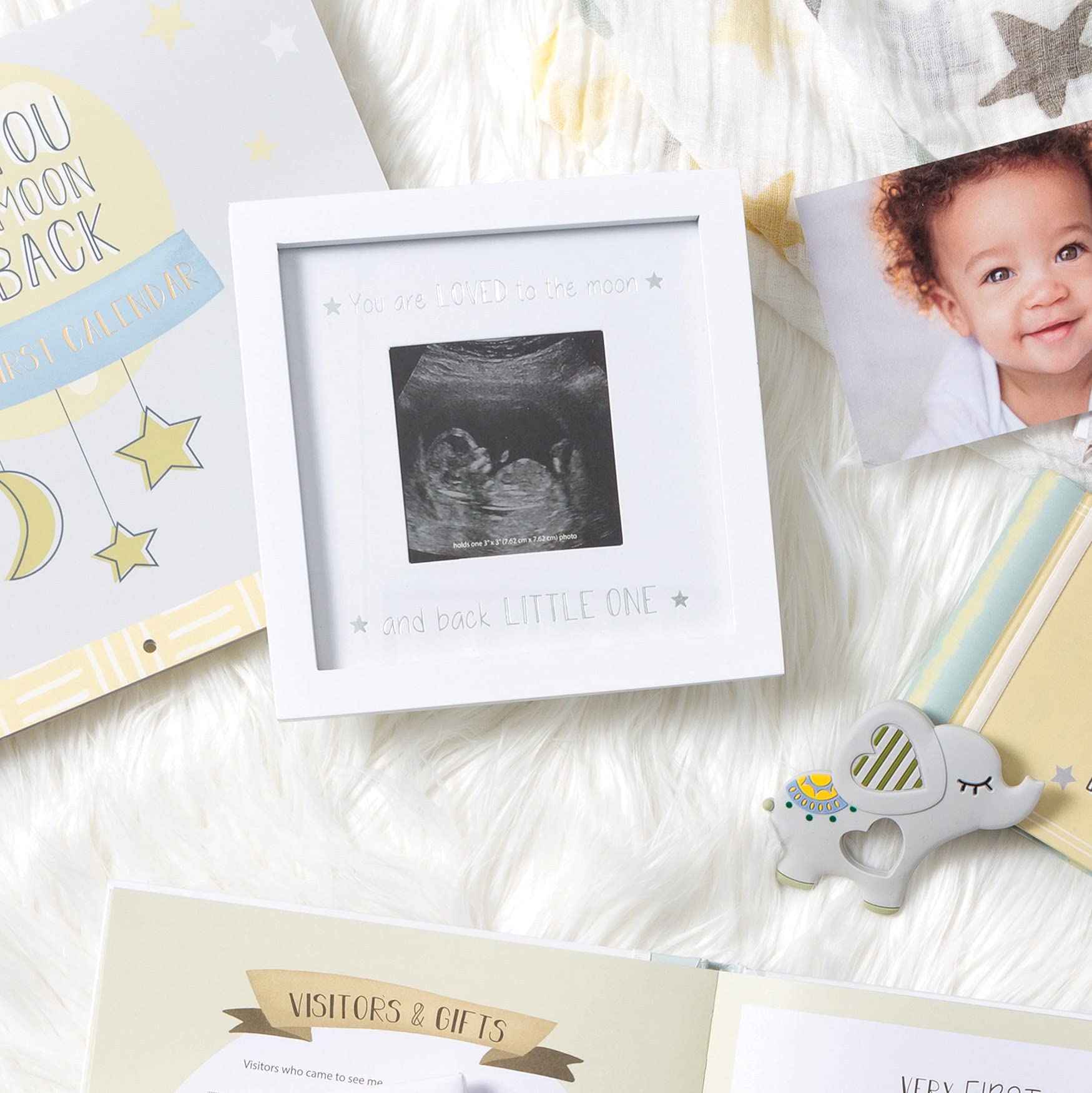 C.R Gibson BPSF-23934 Love You to The Moon and Back Baby Sonogram Picture Frame, 7'' W x 7'' H