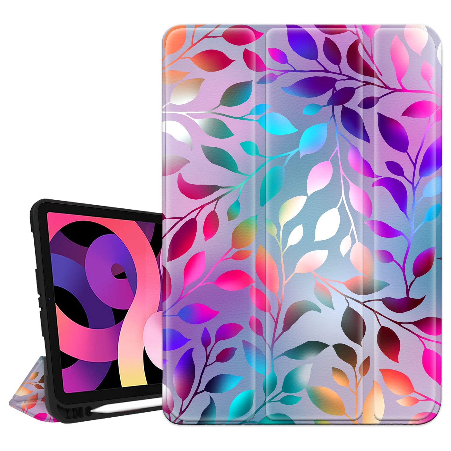 Hepix Compatible with iPad Air 6th 11 in iCase 2024 iPad Air 5th 4th Gen Case 10.9 with Pencil Holder 2022 2020, Colorful Leaf Trifold Auto Sleep Wake