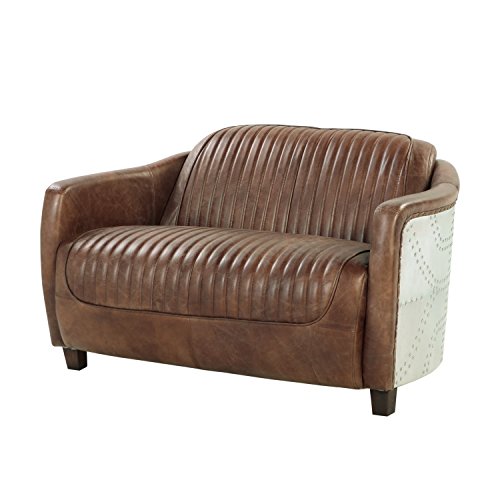 ACME FURNITURE Brancaster Retro Brown Top Grain Leather and Aluminum Loveseat