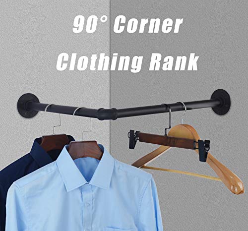 AddGrace Industrial Pipe Garment Rack Iron Wall Mounted Right Angle Corner Clothing Rack with Screws DIY Home Storage Display (Black) 18.1"