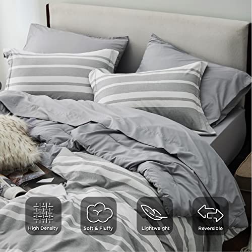 Bedsure Bed in a Bag Full Size 7 Pieces, Gray White Striped Bedding Comforter Sets All Season Bed Set, 2 Pillow Shams, Flat Sheet, Fitted Sheet and 2 Pillowcases