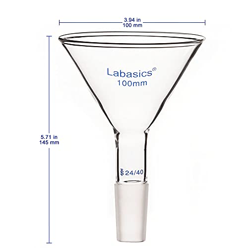 Labasics Glass Short Stem Powder Funnel with 100 mm Top Outer Dimension and 24/40 Inner Joint Filter Funnel Glass Funnel