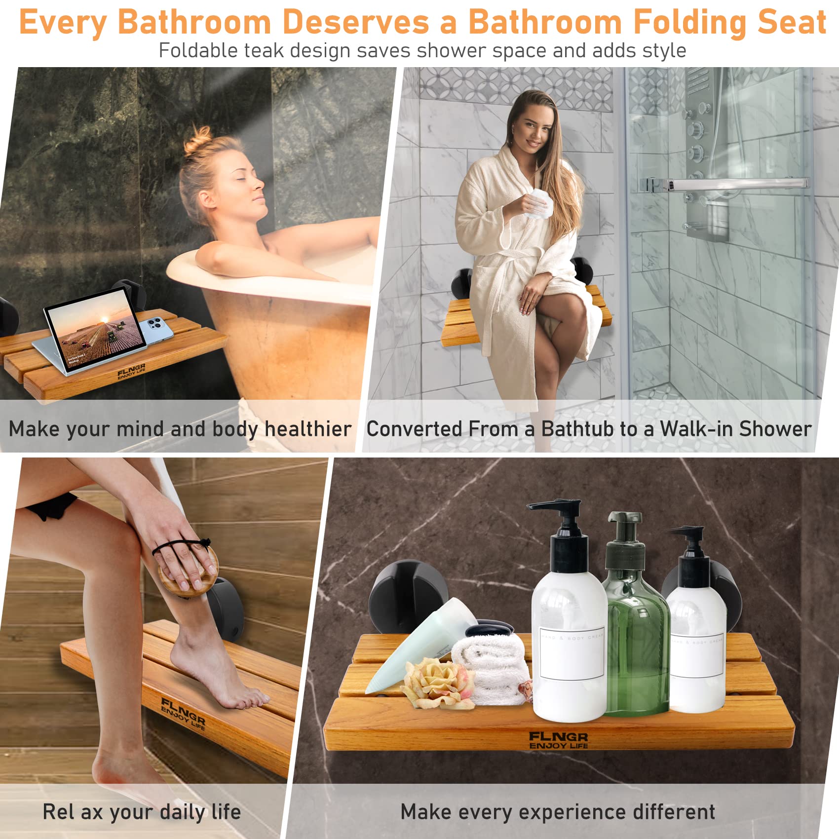 20" Folding Teak Shower Seat Wall Mounted,Fold Down Shower Seat,Foldable Shower Bench,Home Care Teak Shower Seat Bench for Inside Shower,Folding Shower Seat Bench,Wall Mount Shower Seat Bench Chair