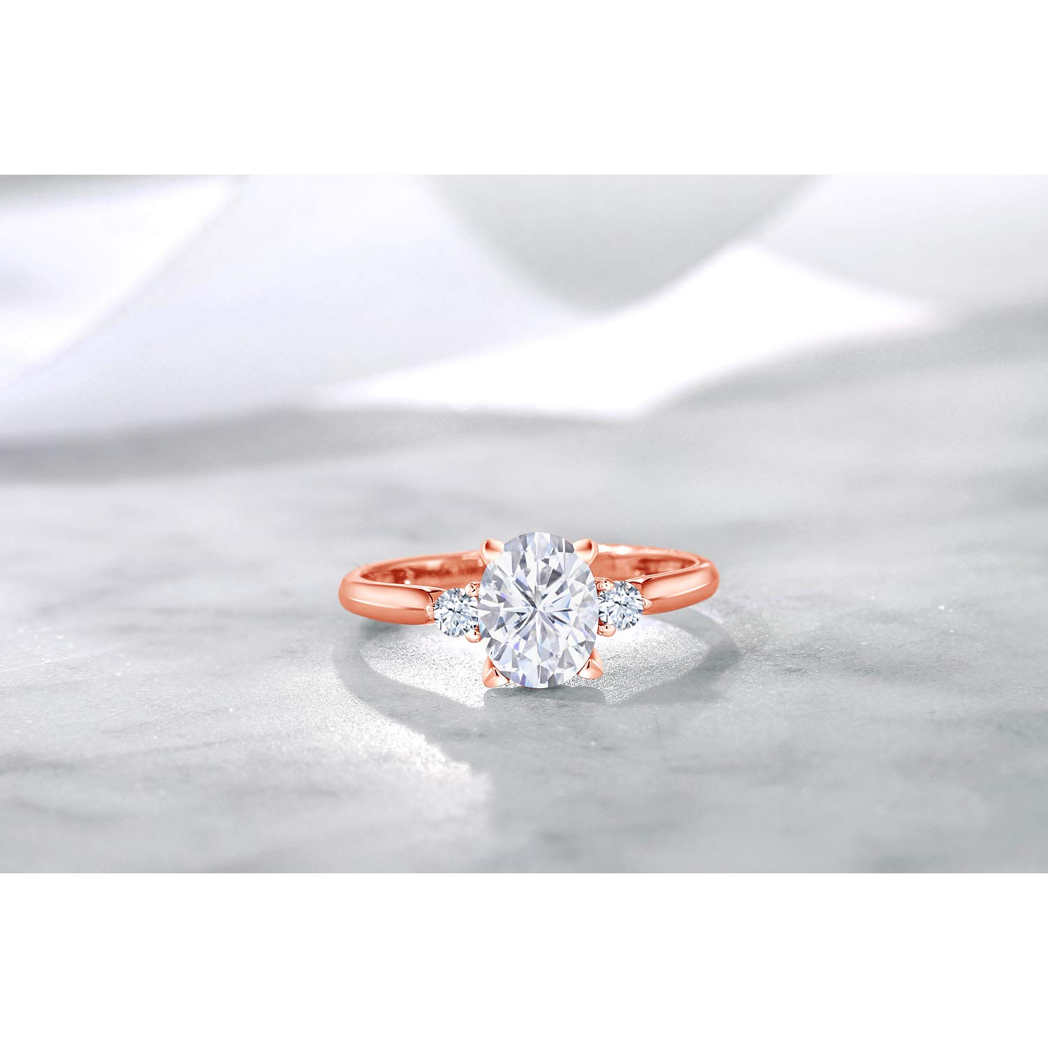10K Rose Gold Forever Classic Moissanite by Charles & Colvard and Created Sapphire Engagement Solitaire Ring For Women | 1.60 Cttw | Available in size 5, 6, 7, 8, 9