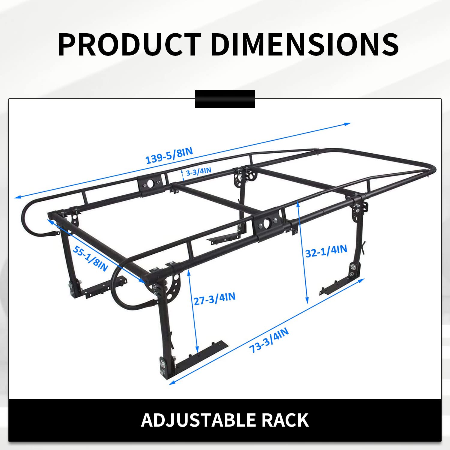 7BLACKSMITHS 1000 LBS Adjustable Truck Contractors Rack Ladder Pickup Kayak Lumber Rack Side Bar Long Cab Full Size 60"(W) x 138"(L) x 34"(H) (You Will get 2 Boxes)