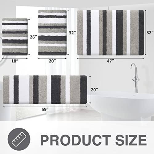KMAT Luxury Bathroom Rugs Bath Mat,32in x20in, Non-Slip Fluffy Soft Plush Microfiber Shower Carpet Rug, Machine Washable Quick Dry Ultra Shaggy Bath Mats for Tub, Bathroom and Shower, White-Grey