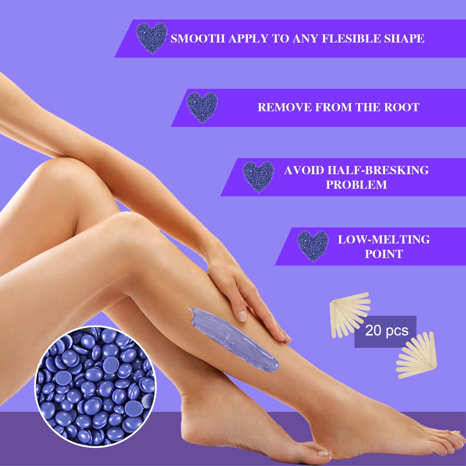 PURPLESKY Wax Beads, 3.3LB Coarse Hard Wax Beads Bulk for Hair Removal, Waxing Beads for Brazilian Bikini, Leg, Chest, Back, Lavender Scent