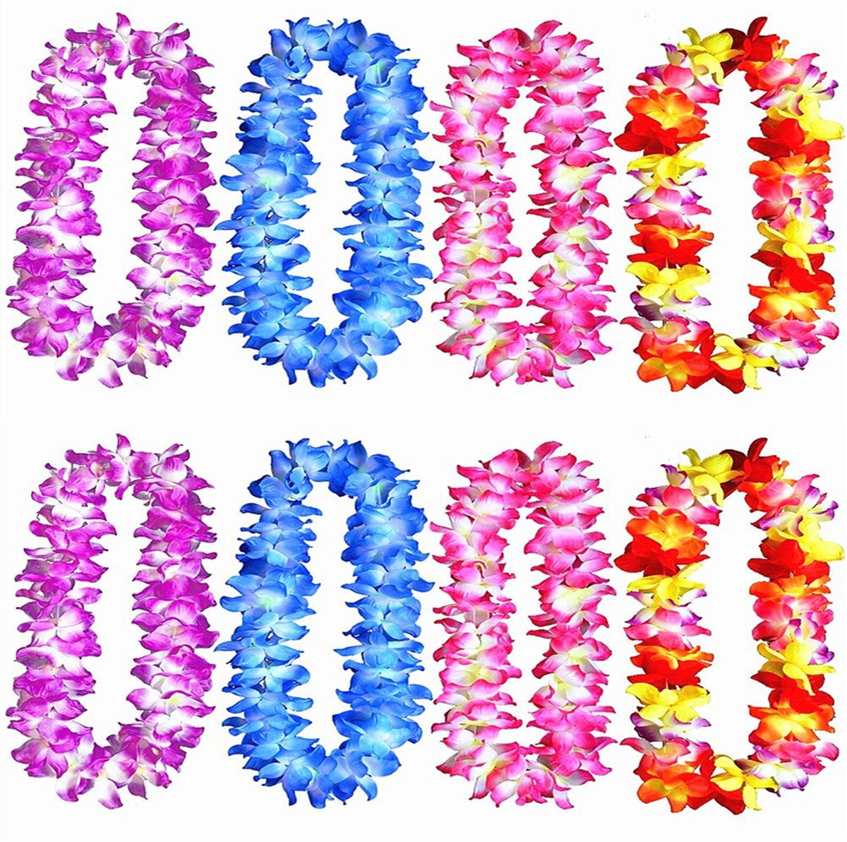 8 Pcs Thicken 41 Inch Hawaiian Leis, 4 Color Lei for Graduation Party, Dance Party, Photo Prop in Outdoors (8 Pcs 4 Color)