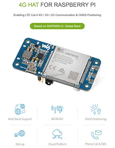 XYGStudy SIM7600G-H 4G HAT (B) for Raspberry Pi Zero/Zero W/PC, LTE Cat-4 4G / 3G / 2G Support GNSS Positioning Global Band Supports Wireless Communication Telephone Call SMS GPS Dial-up etc