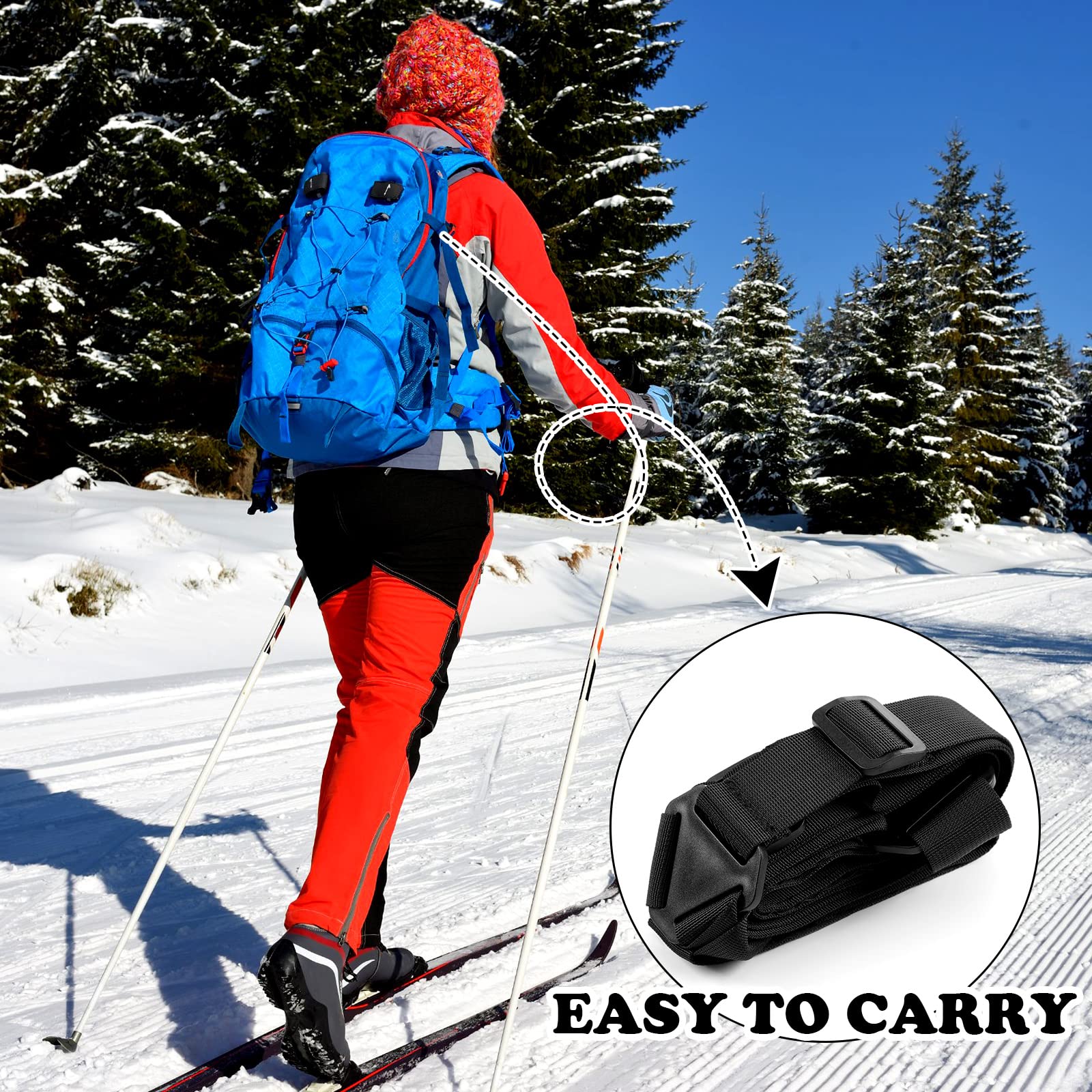 2 Pieces Ski and Pole Backpack Carrier Strap Ski and Pole Shoulders Carrier Backpack Belts Adjustable Ski Carry Strap Ski Holder Strap Ski Sling for Kids Adults Families, Free up Hands