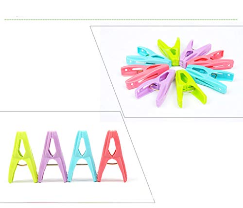 Goeielewe 30 Pcs Plastic Clothespins Clothing Clips Pegs with Storage Basket, Multifunction Windproof Clothing Towel Clips for Clothesline Hangers (Purple)
