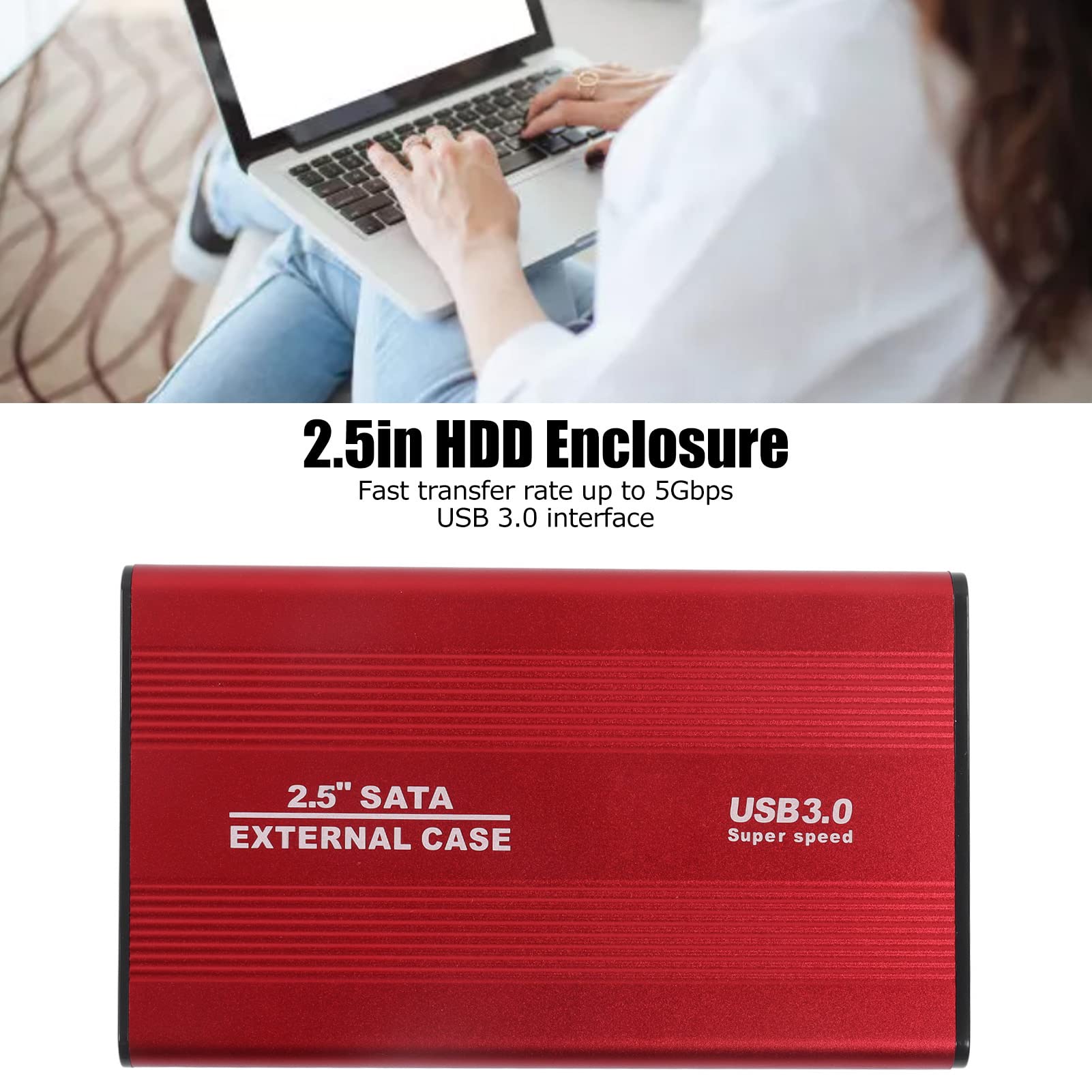 2.5 inch Hard Disk Enclosure, 5Gbps USB 3.0 External HDD Case, Support 4TB, Used for External Data Storage, for Laptops and Mac.(Red)