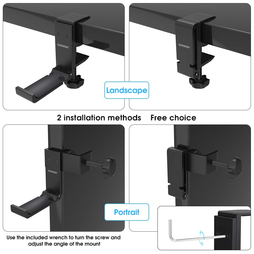 aceyoon Dual Headphone Stand, Under Desk Hanger, 360 Degree Rotatable Dual Headset Holder with Adjustable Clamp, Table Hook for Bag/Backpack/Gaming Headphone