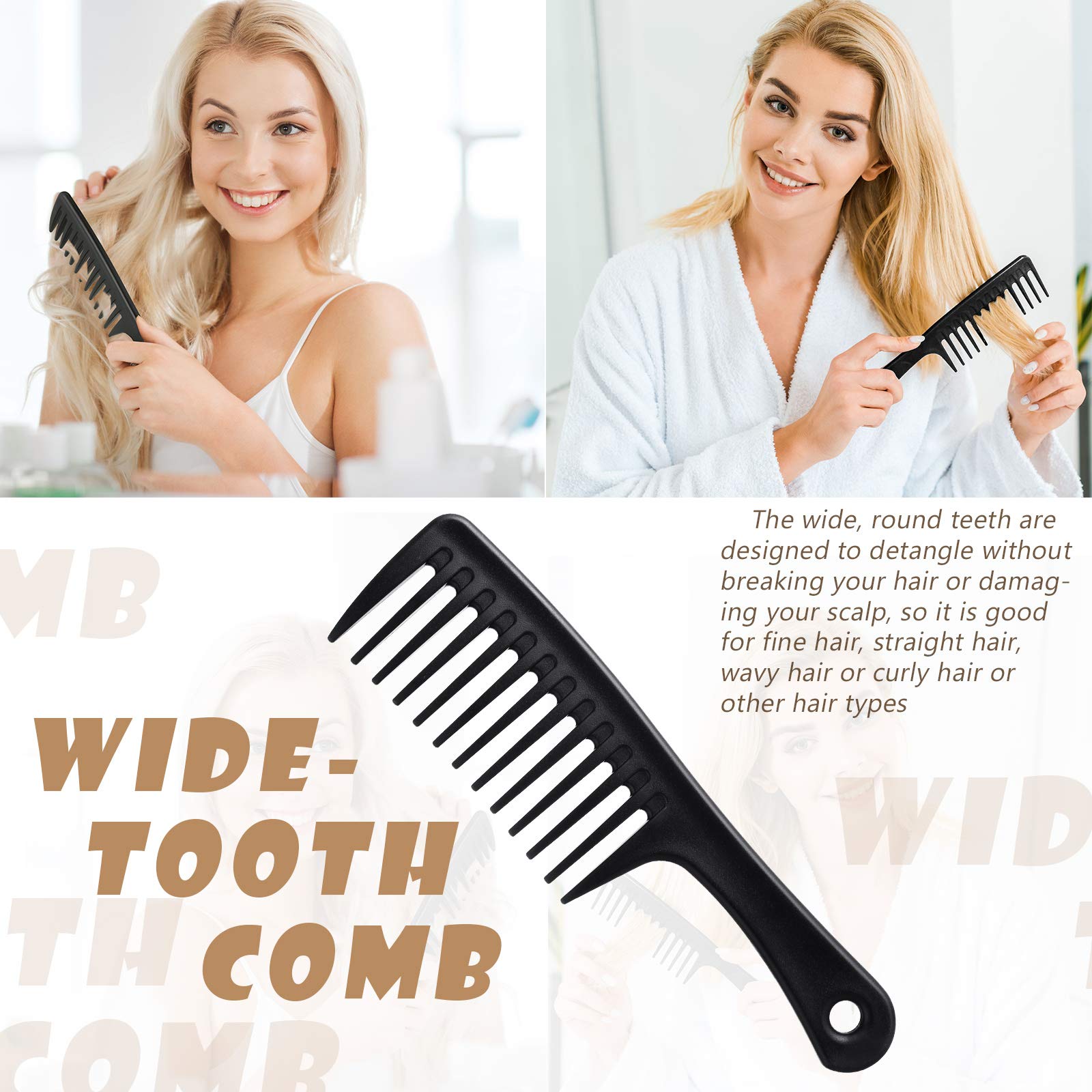 Patelai 3 Pieces Wide-Tooth Comb Detangling Shower Comb Set, Carbon Fiber Pick Barber Brush Tool for Beard, Long, Thick, Curly Afro Hair