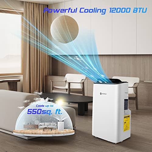 Aigostar 12000 BTU Smart Portable Air Conditioner, Dehumidifier, Fan, 4-in-1 AC Unit Room Up to 550 Sq.Ft, WIFI App & Remote Control,Works with Alexa/Google Assistant, 24H Timer, Window Kit, White