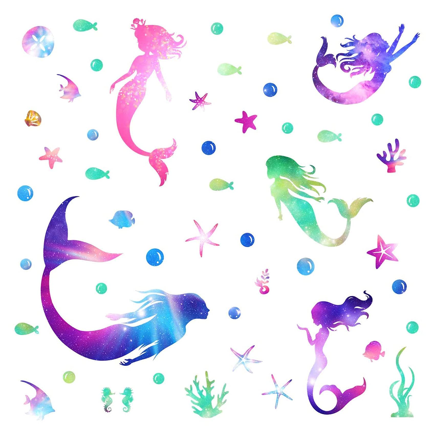 Mermaid Wall Decals for Girls Bedroom Decor, Colourful Creative Wall Stickers Quotes Removable Vinyl Home Decor for Kids Girl Living Room Nursery, DIY Wall Stickers Art Decoration