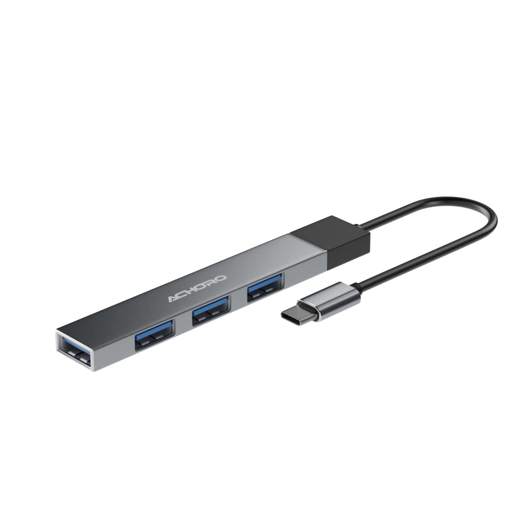 Achoro 4 Ports Multiple USBC Hub - Premium Quality Aluminium Alloy Type C to USB C Adapter for Mac, iMac Pro and Other Type C Computers, High-Speed USB Port Expander & USB C HUB (USB C Space Gray)