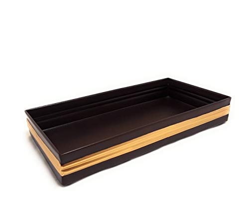 Gold Rib Amenity Tray Powder Coated Stainless Steel 10"x5"x1.5", Oil Rubbed Bronze with Gold Ribs Accents