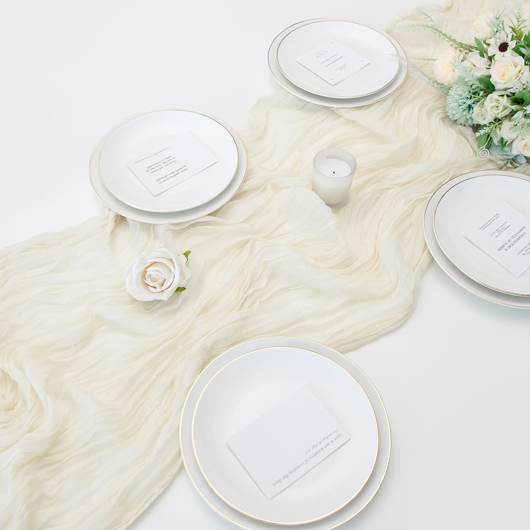 12 Pack Cream Cheesecloth Table Runner 35x120 Inch Cheese Cloth Gauze Table Runner Rustic Boho Table Runner 10FT Long Table Runner for Wedding Arch Baby Shower Birthday Bridal Party Table Decor