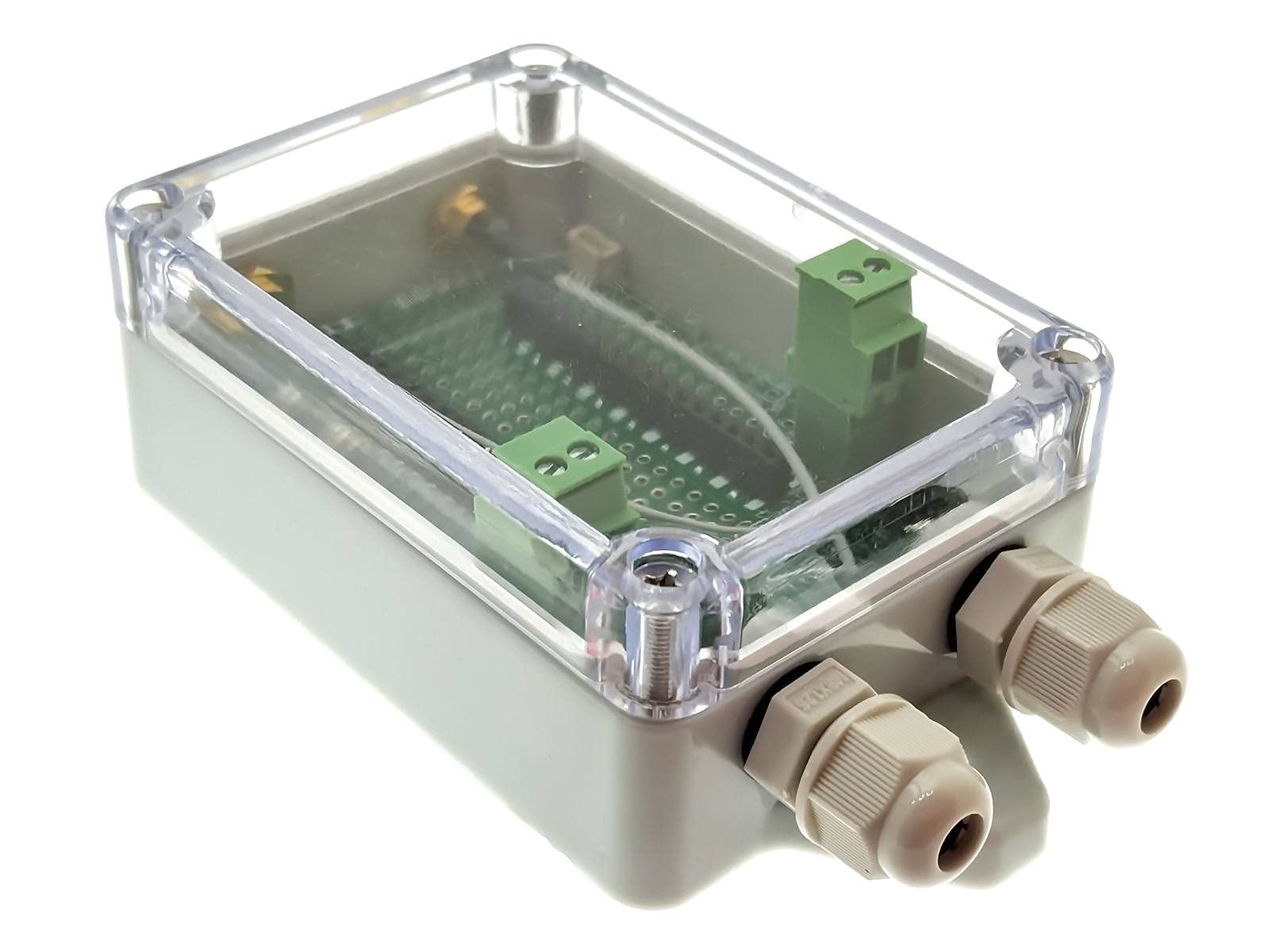 qBoxMini AFC DIY IOT Enclosure Kit (Two SMAs), IOT Enclosure for Feather ESP32 Cellular LoRa WiFi Arduino Board, Waterproof IP65 Enclosure with Glands, prototyping PCB connectors Set and Two SMAs