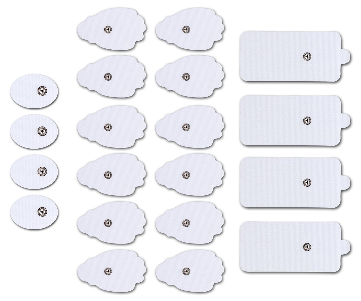 Belifu TENS Unit Electrode Pads Reusable Self-Adhesive Replacement Massage Pads Latex Free, Standard Connection Snap on 3.5mm Cable for Tens EMS Massager