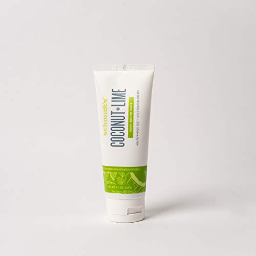 Schmidt's toothpaste With Vitamins and Botanical Extracts, Coconut + Lime, Helps Whiten Teeth, Fluoride Free 4.7 oz 6 Count