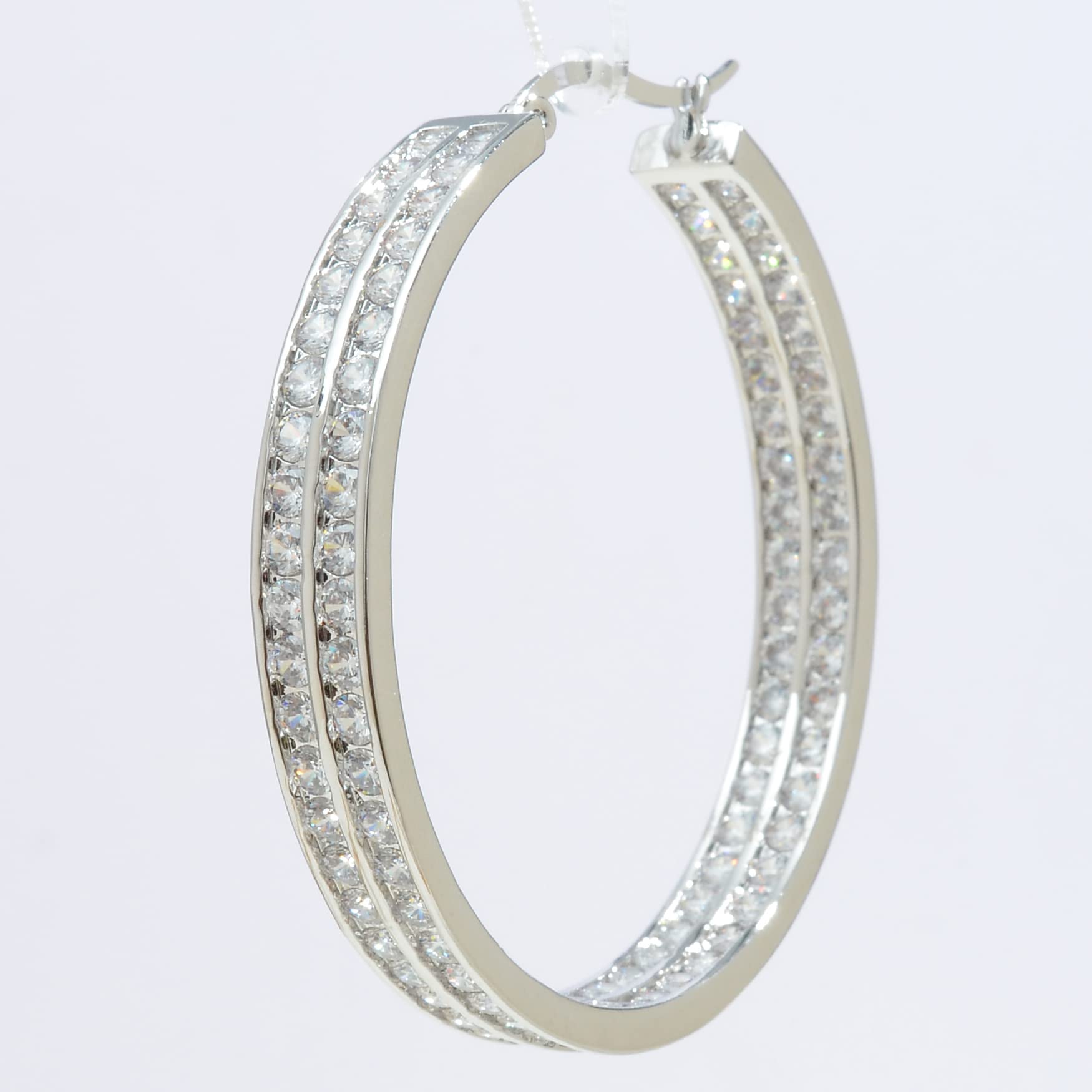 18K White Gold plated Inside-Out Hoop Earrings with Clear CZ 45mm
