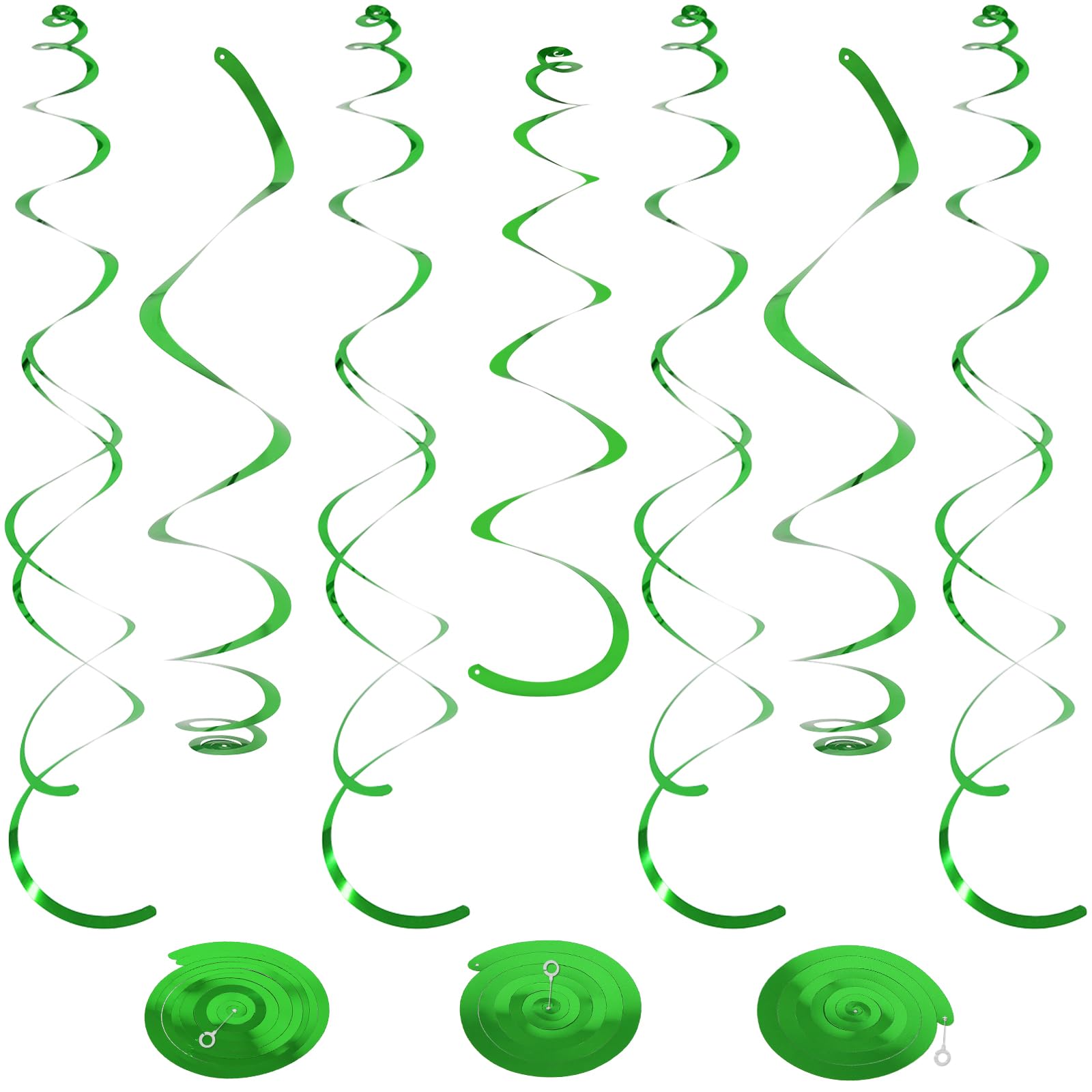 24 PCS Green Hanging Swirl, Sparkle Ceiling Hanging Decorations, Plastic Streamer Party Decorations with Double-Swirls and Single-Swirls for Birthday Decorations, Graduation, Baby Shower